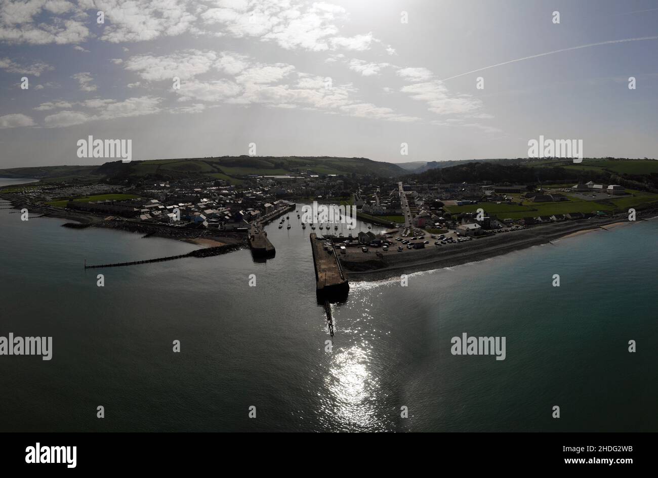 Aerial Photograph of Aberaeron Harbour, Town and Coastal Path on a ...
