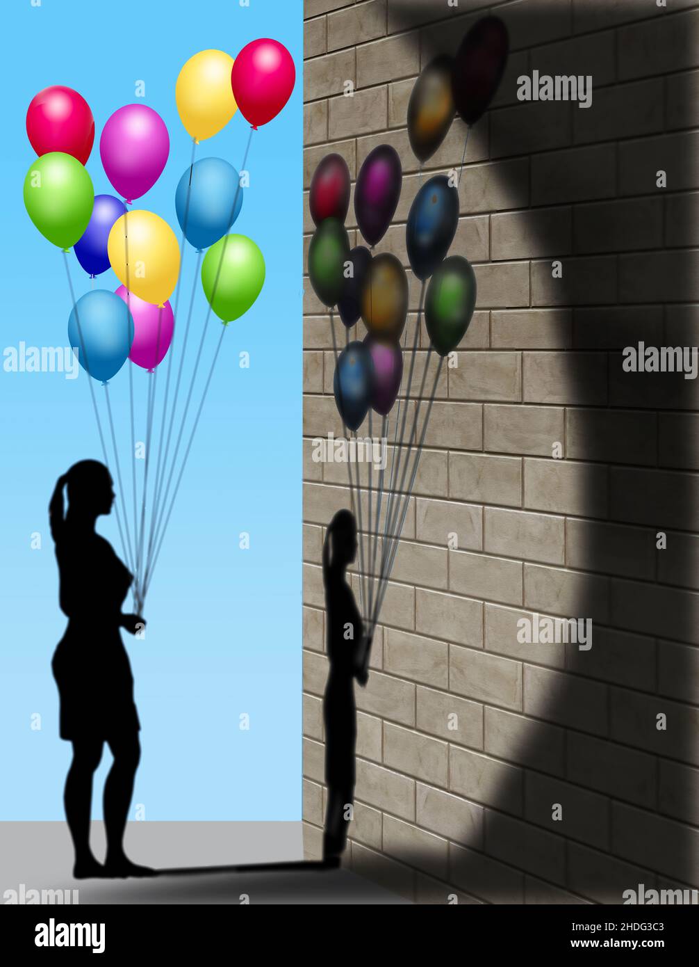 Shadows from balloons transmit color to a wall in this 3-d illustration ...