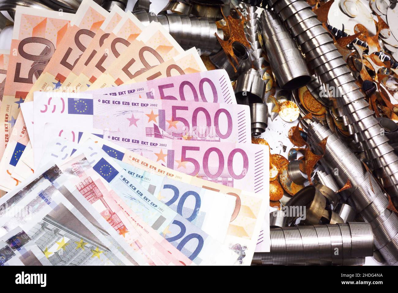 euro notes, recycling, scrap metal, recycle, scrap metals Stock Photo ...