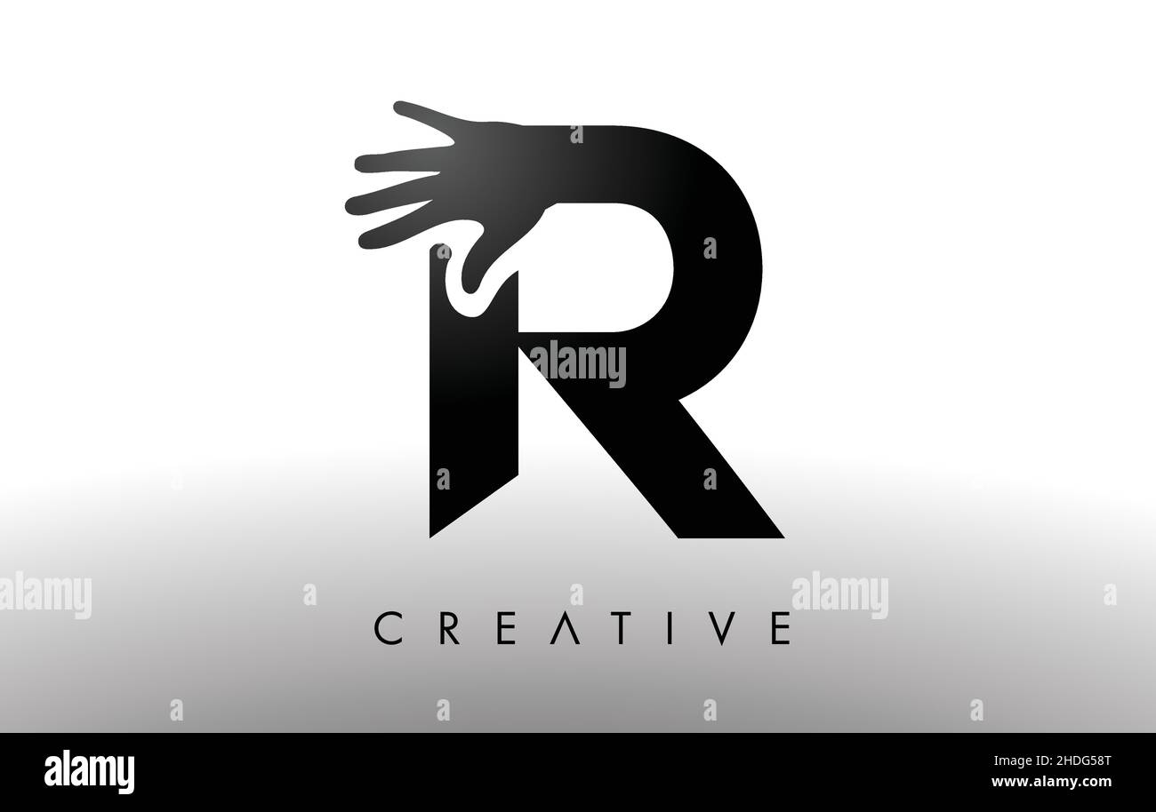 Letter R Logo with Hand Vector Icon Illustration. Creative Hand Logo ...