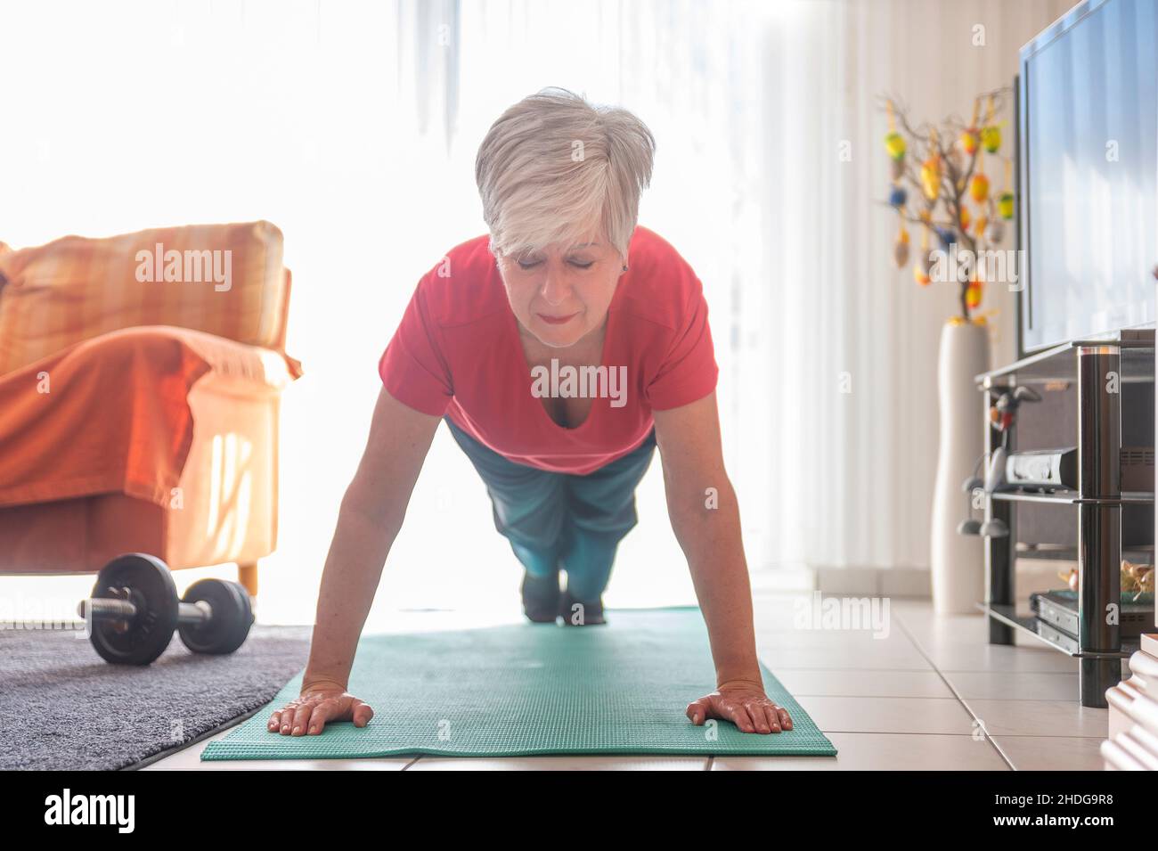 push ups, morning exercise, active senior, exercising, morning ...