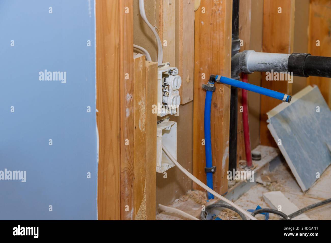 Kitchen remodel home improvement view with drywall demolition Stock ...