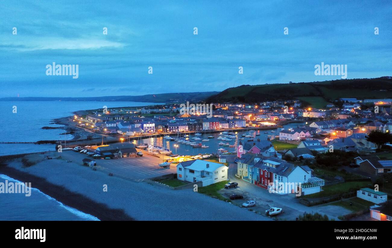 Aerial Photograph of Aberaeron Harbour, Town and Coastal Path at Dusk ...