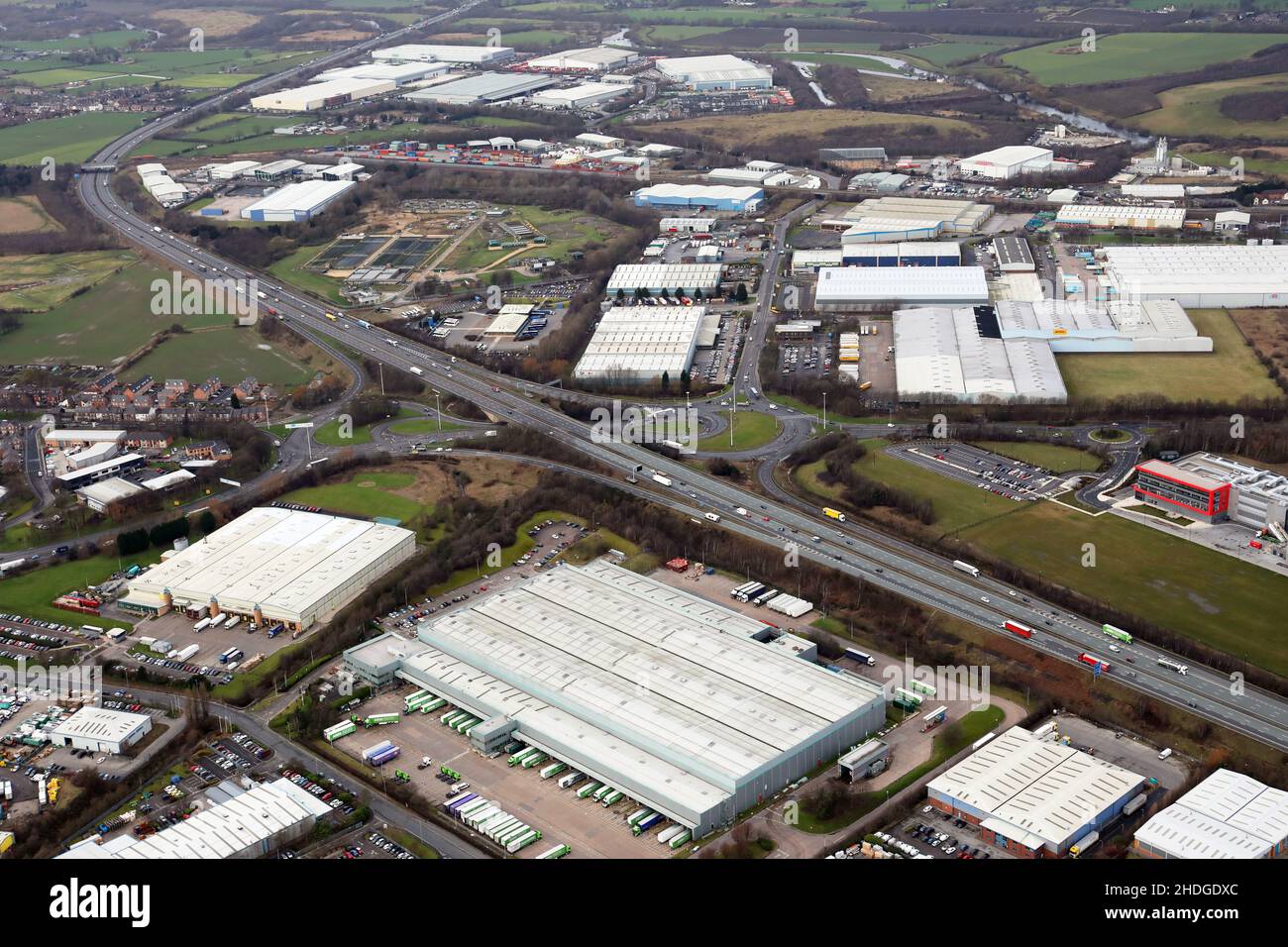 aerial view looking north west across junction 31 of the M62 motorway ...