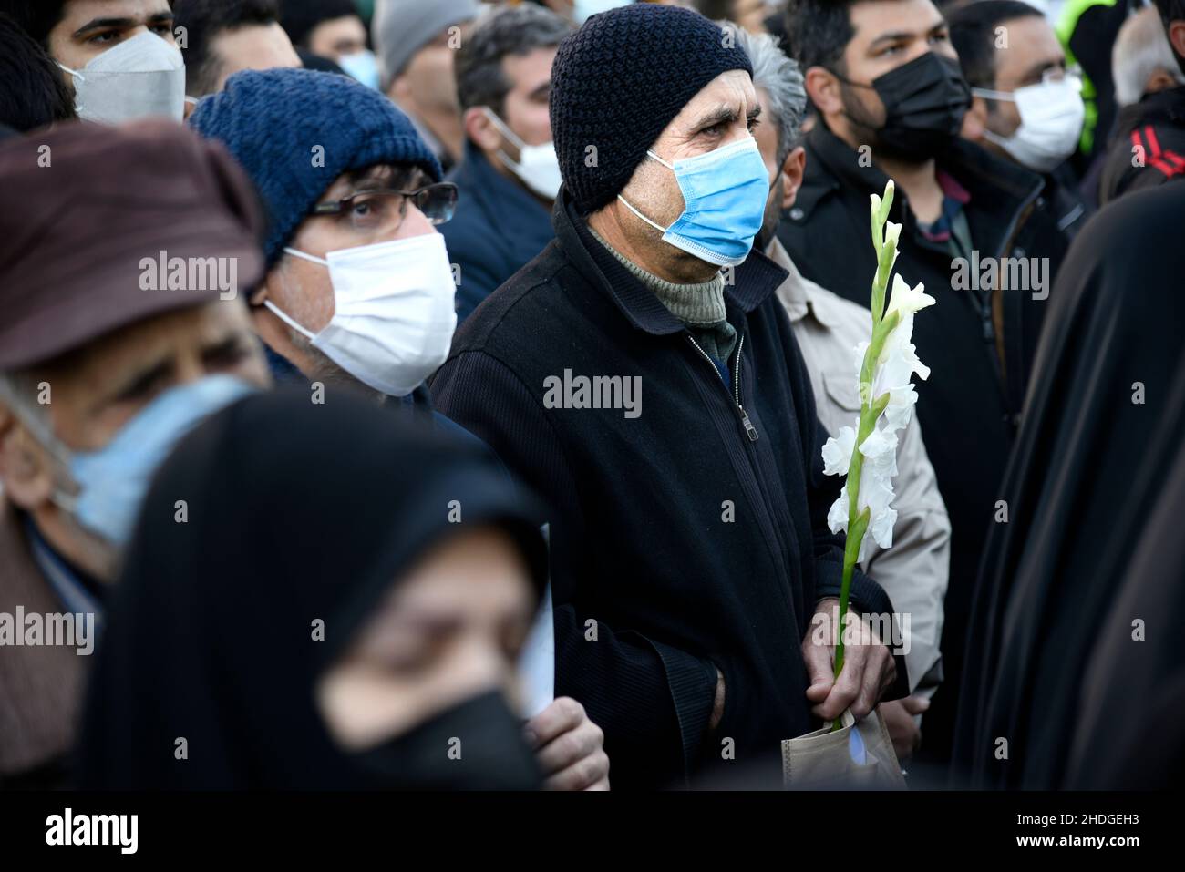 Tehran, Tehran, Iran. 6th Jan, 2022. A man holds a flower during the ...