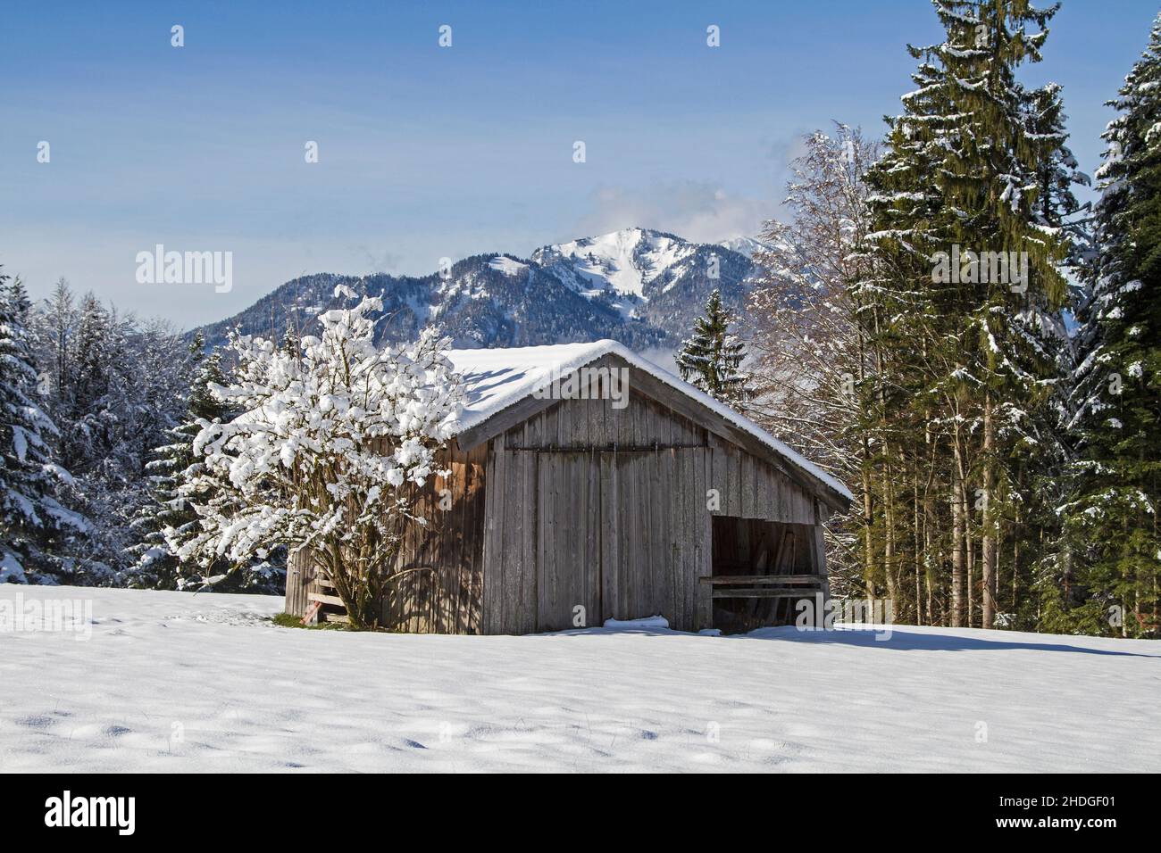 winter landscape, wooden cabin, bavarian alps, landscape, landscapes ...