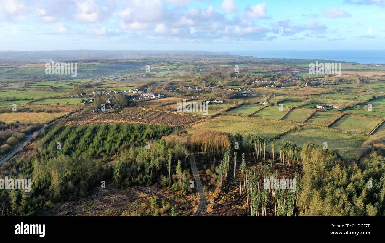 Aerial Photograph Of a Forestry and Village called Cross Inn ...