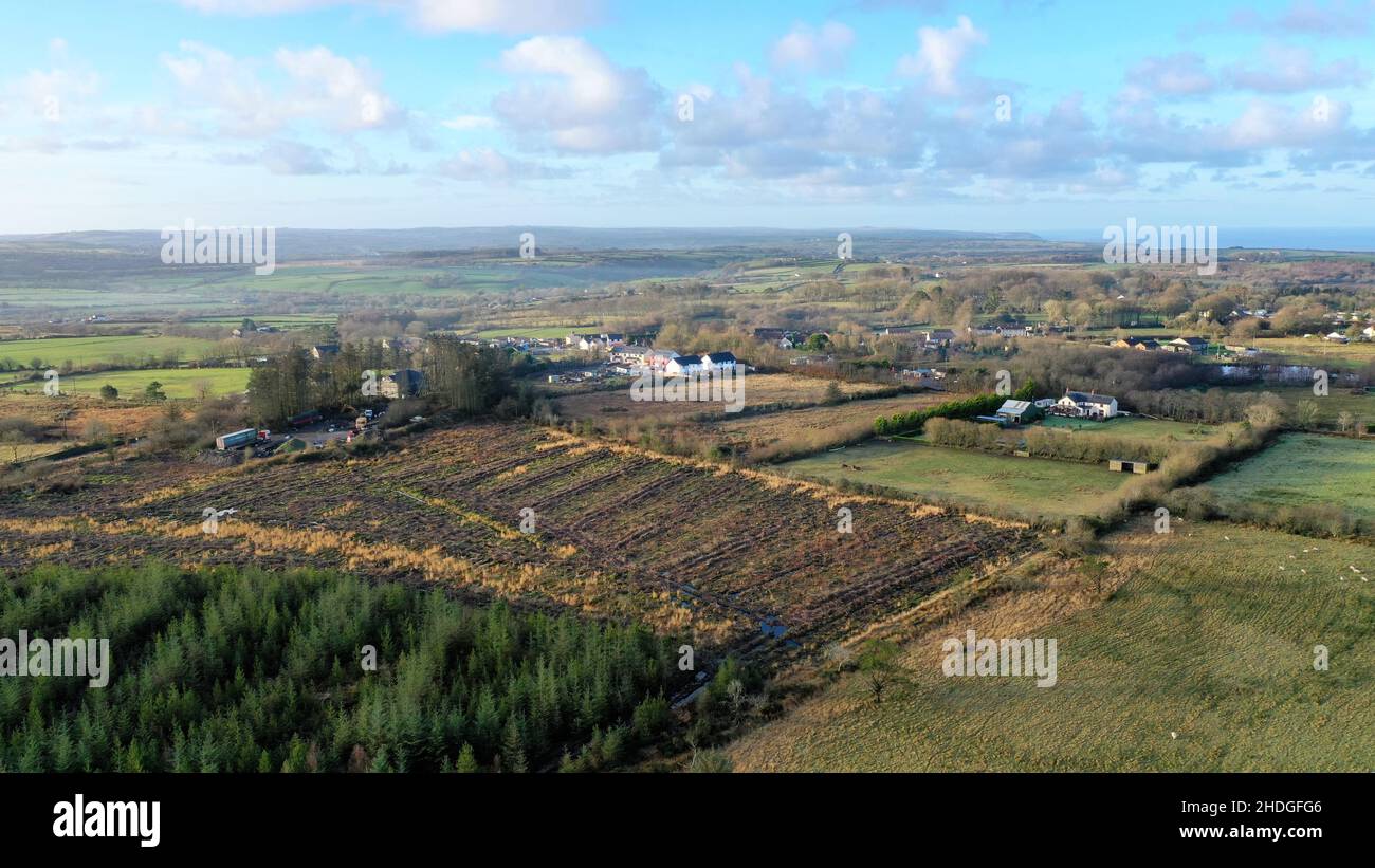 Aerial Photograph Of a Forestry and Village called Cross Inn ...