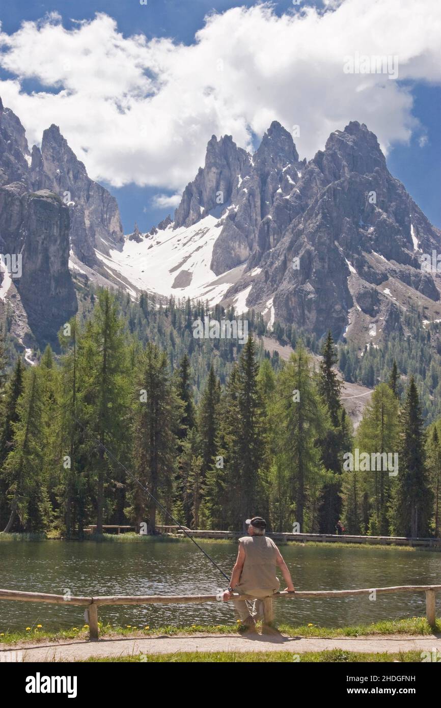 fisherman, sesto dolomites, antornosee, fishermen, antornosees Stock ...