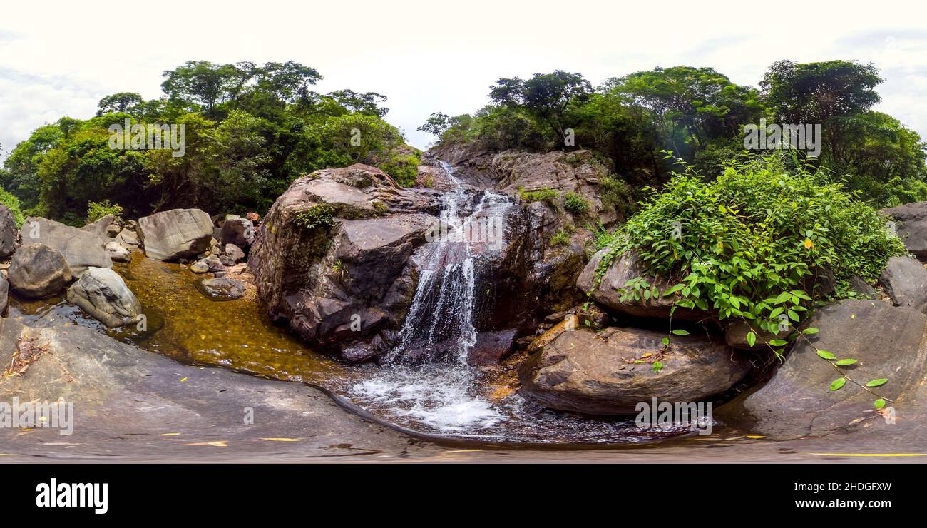 Waterfall in the jungle. Waterfalls in a mountain gorge. Sri Lanka. 360 ...