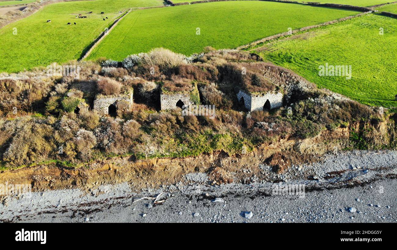 Aerial Photograph of Llanrhystud Beach, lime Kilns, Sea and Village ...