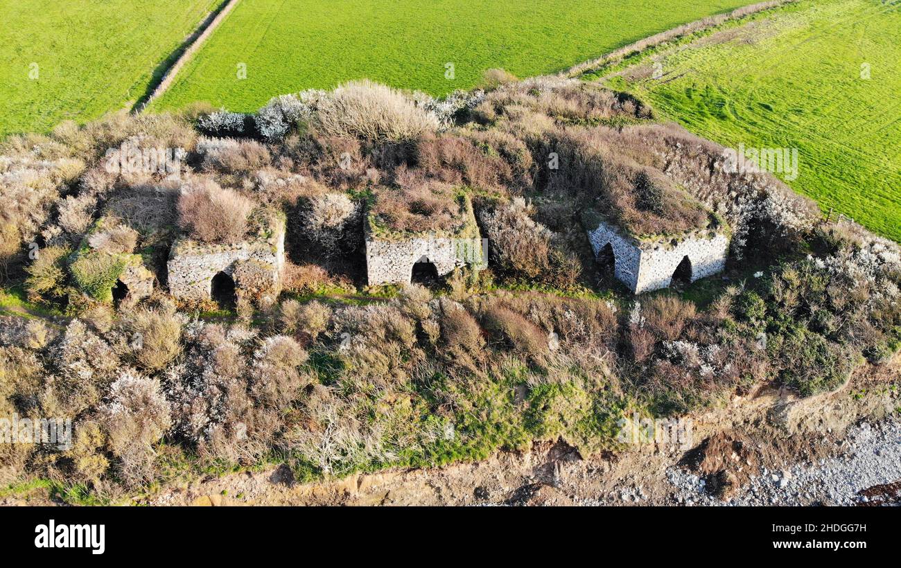 Aerial Photograph of Llanrhystud Beach, lime Kilns, Sea and Village ...
