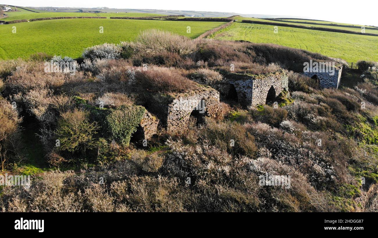 Aerial Photograph of Llanrhystud Beach, lime Kilns, Sea and Village ...
