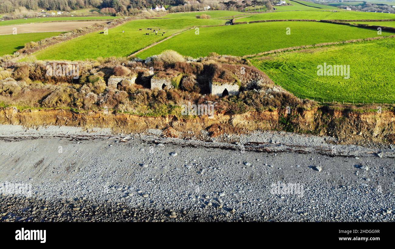 Aerial Photograph of Llanrhystud Beach, lime Kilns, Sea and Village ...