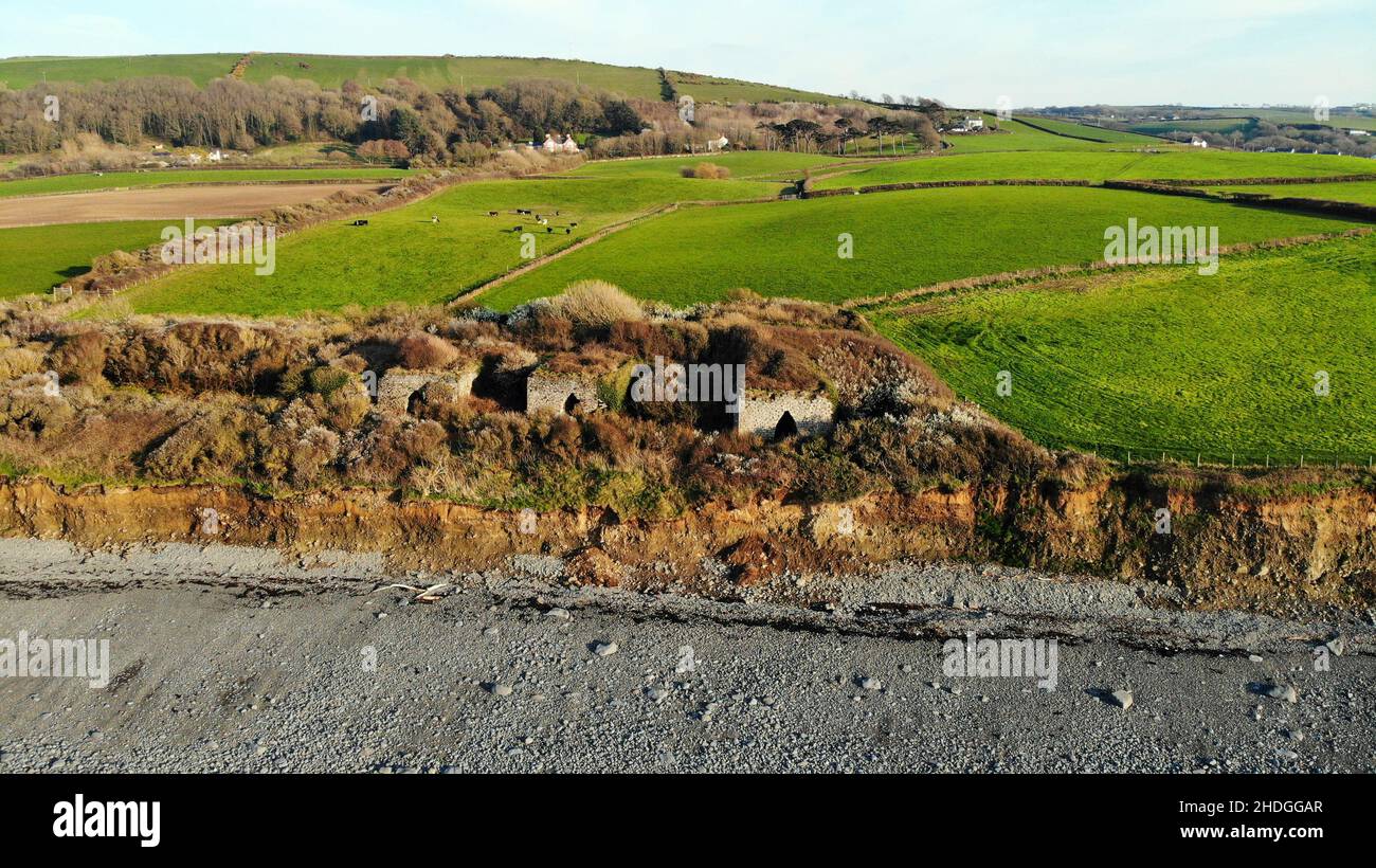 Aerial Photograph of Llanrhystud Beach, lime Kilns, Sea and Village ...