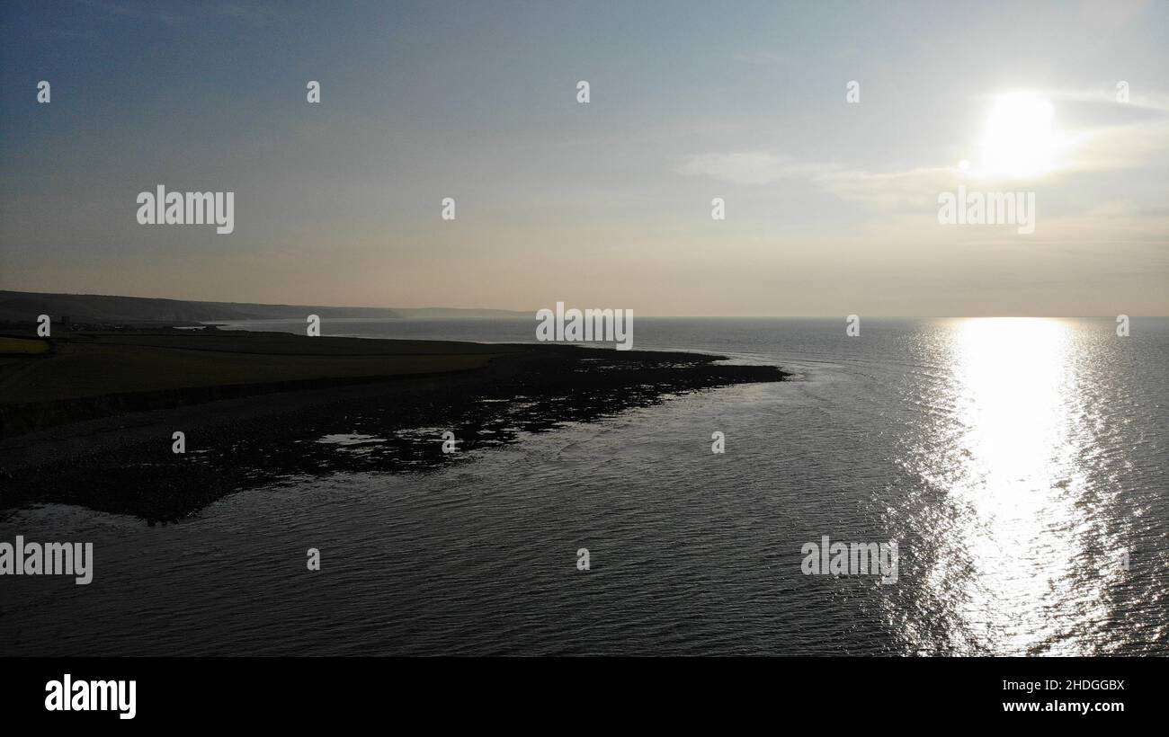 Aerial Photograph of Llanrhystud Beach, lime Kilns, Sea and Village ...