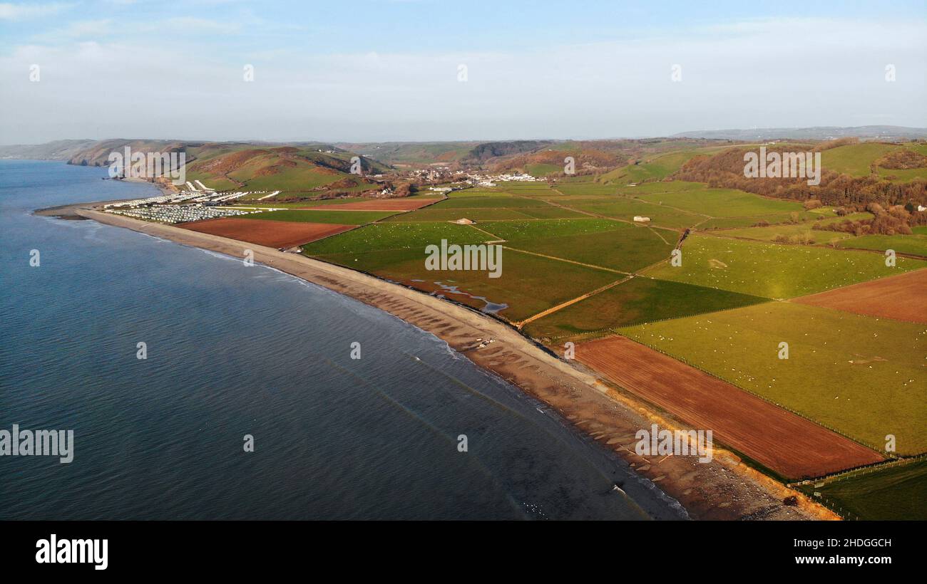 Aerial Photograph of Llanrhystud Beach, lime Kilns, Sea and Village ...