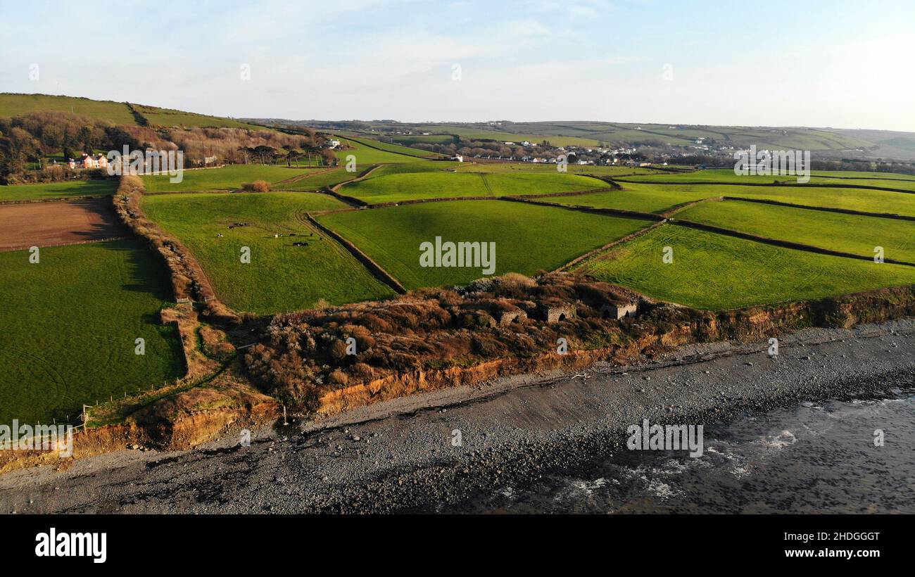 Aerial Photograph of Llanrhystud Beach, lime Kilns, Sea and Village ...