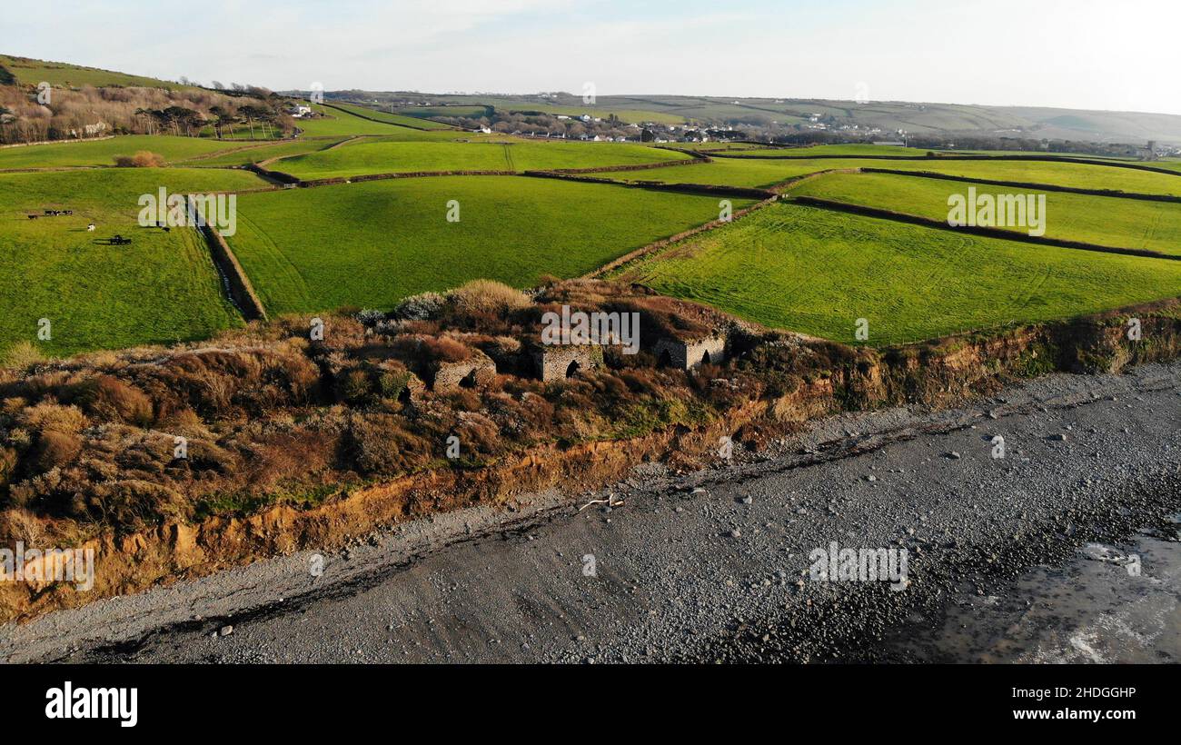 Aerial Photograph of Llanrhystud Beach, lime Kilns, Sea and Village ...