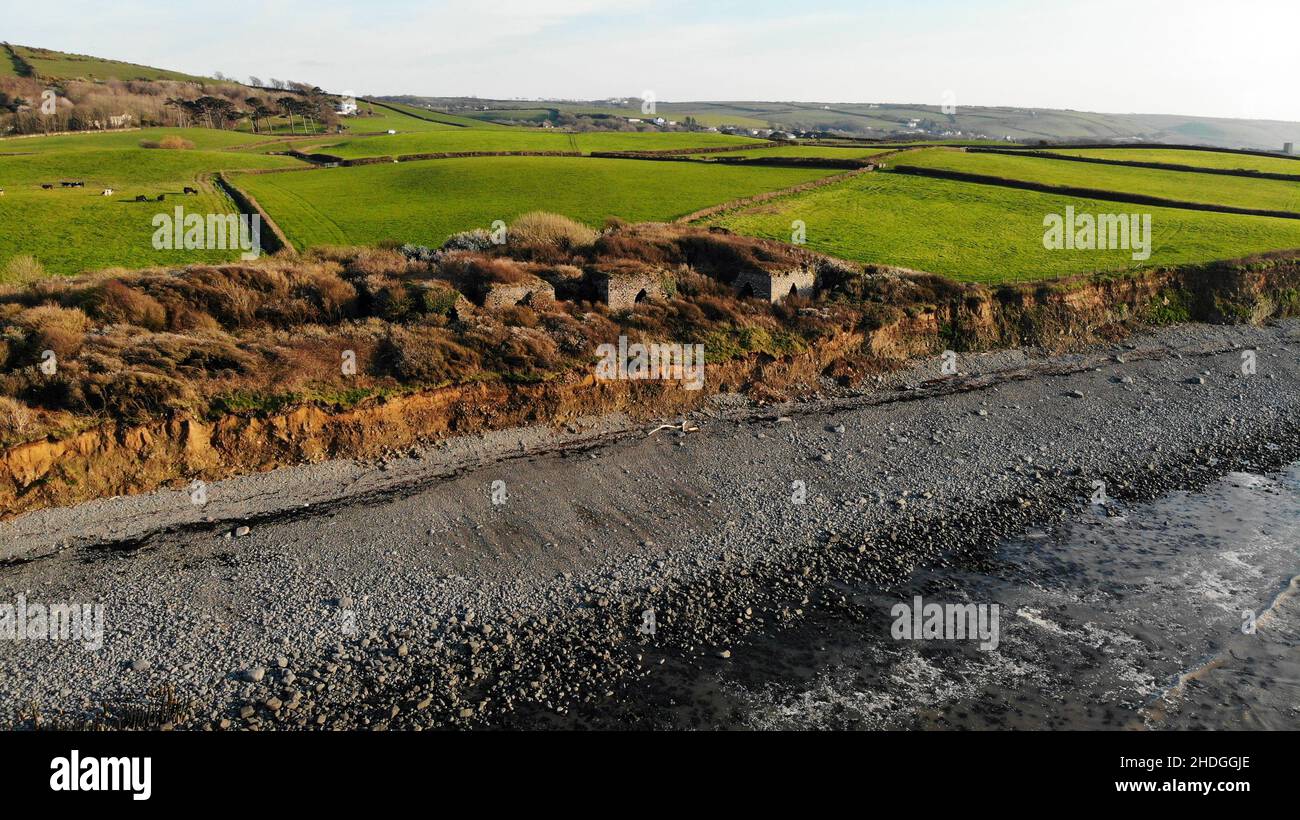 Aerial Photograph of Llanrhystud Beach, lime Kilns, Sea and Village ...