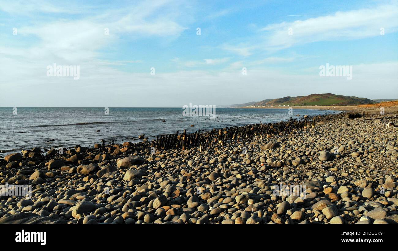 Aerial Photograph of Llanrhystud Beach, lime Kilns, Sea and Village ...