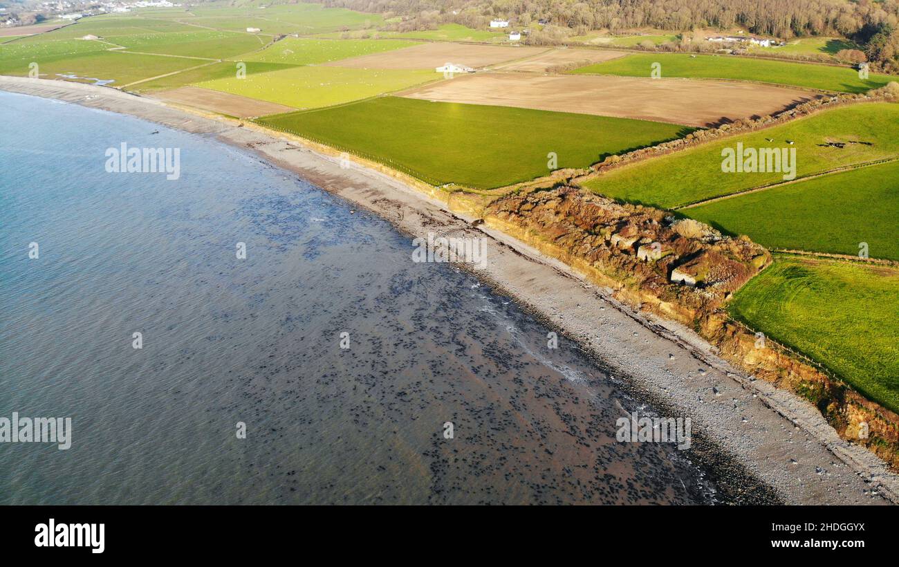 Aerial Photograph of Llanrhystud Beach, lime Kilns, Sea and Village ...