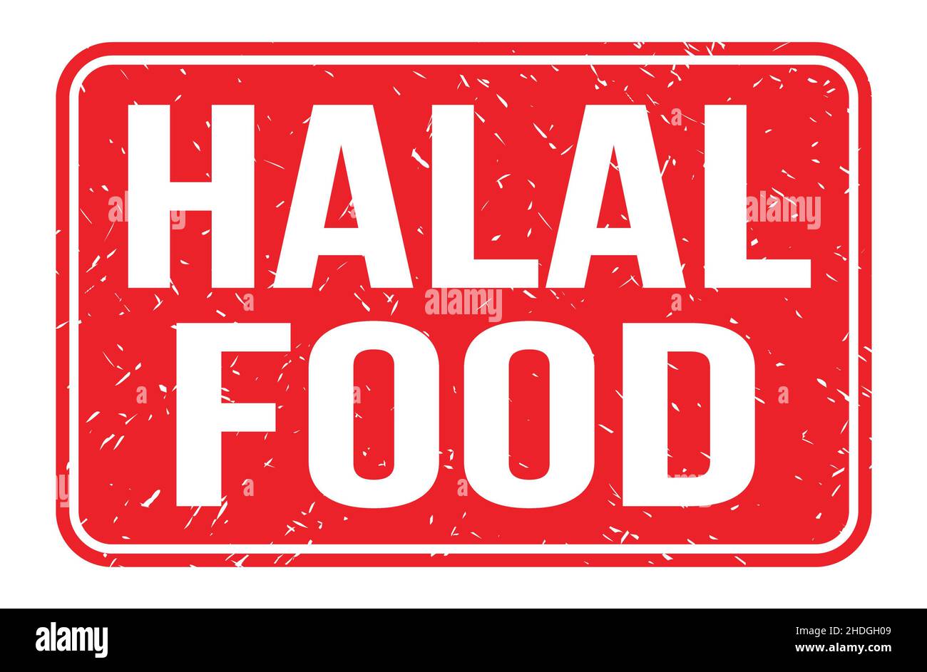 HALAL FOOD, words written on red rectangle stamp sign Stock Photo - Alamy