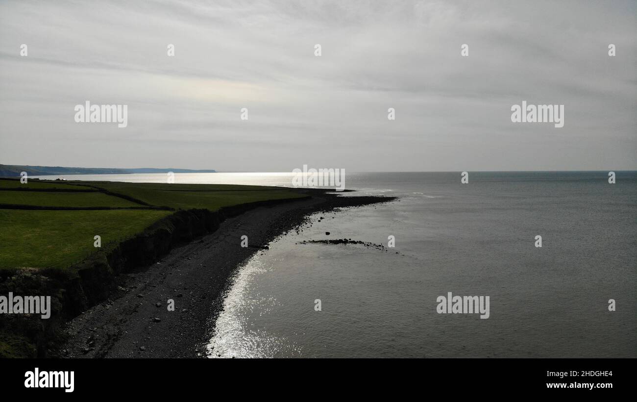 Aerial Photograph of Llanrhystud Beach, lime Kilns, Sea and Village ...