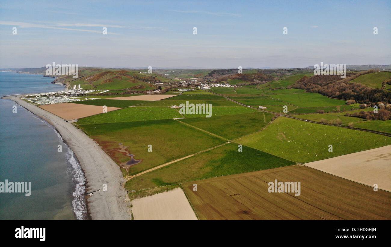 Aerial Photograph of Llanrhystud Beach, lime Kilns, Sea and Village ...