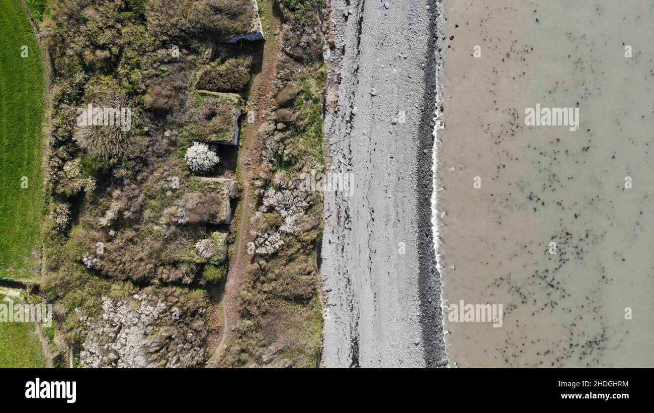 Aerial Photograph of Llanrhystud Beach, lime Kilns, Sea and Village ...