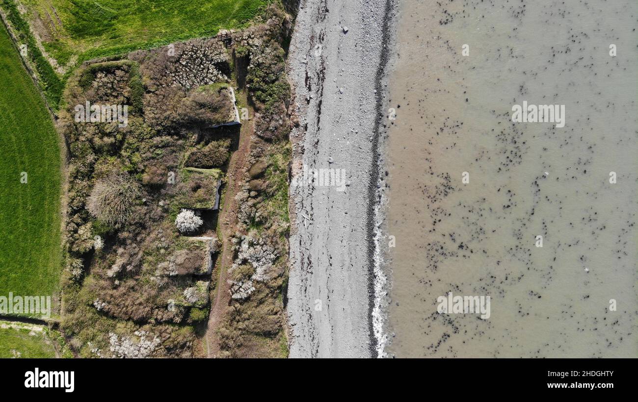 Aerial Photograph of Llanrhystud Beach, lime Kilns, Sea and Village ...
