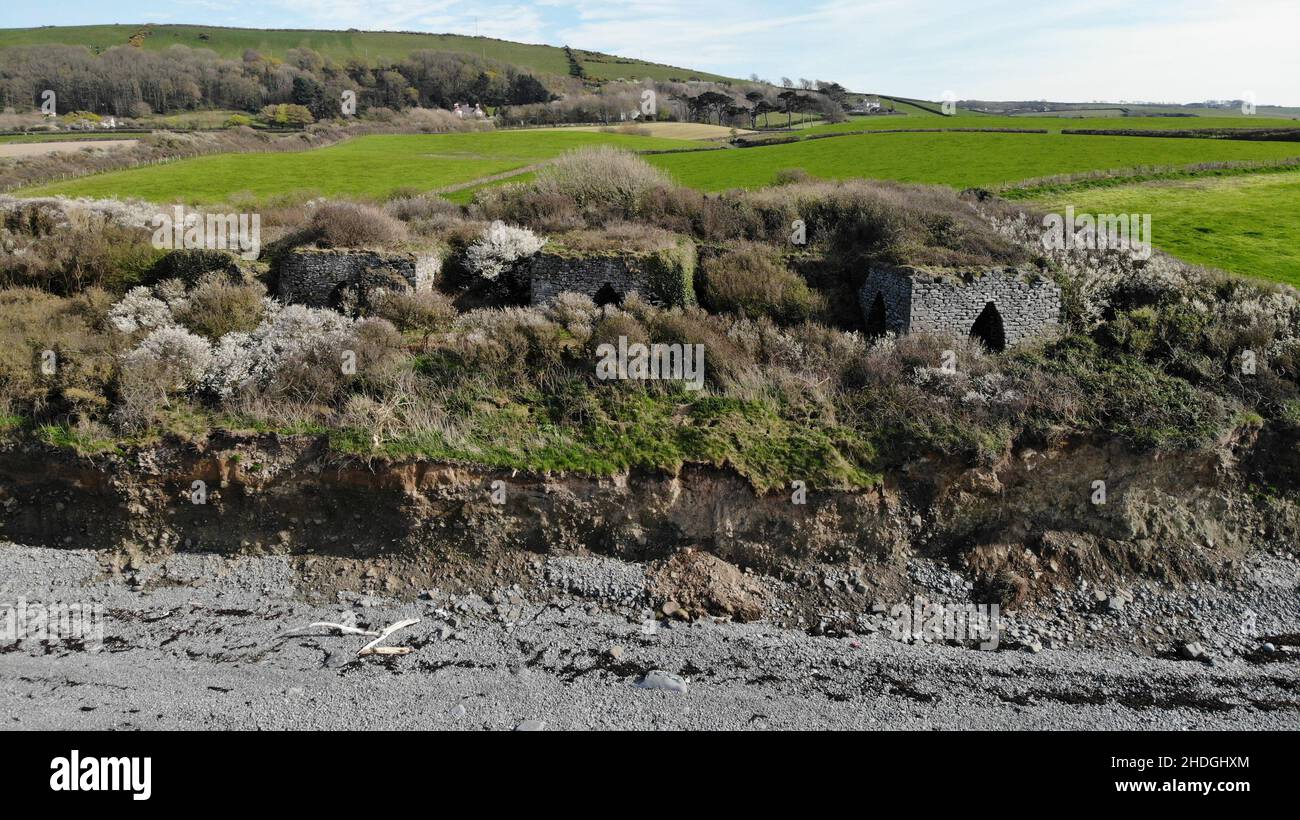 Aerial Photograph of Llanrhystud Beach, lime Kilns, Sea and Village ...