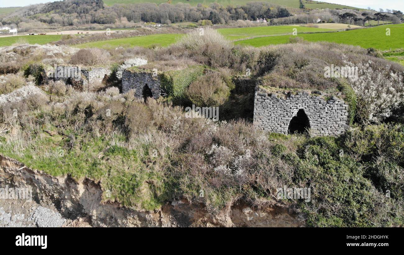 Aerial Photograph of Llanrhystud Beach, lime Kilns, Sea and Village ...