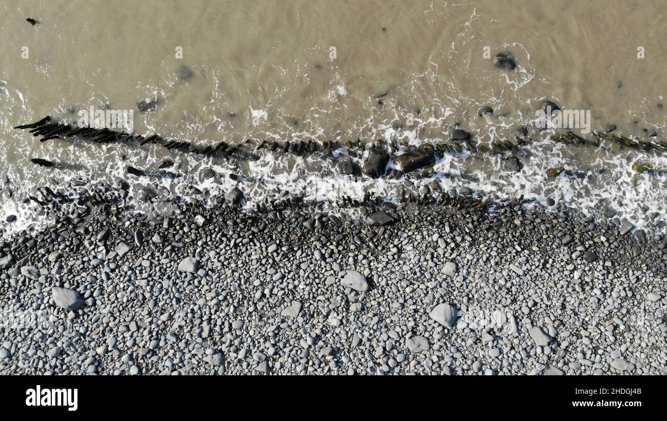 Aerial Photograph of Llanrhystud Beach, lime Kilns, Sea and Village ...