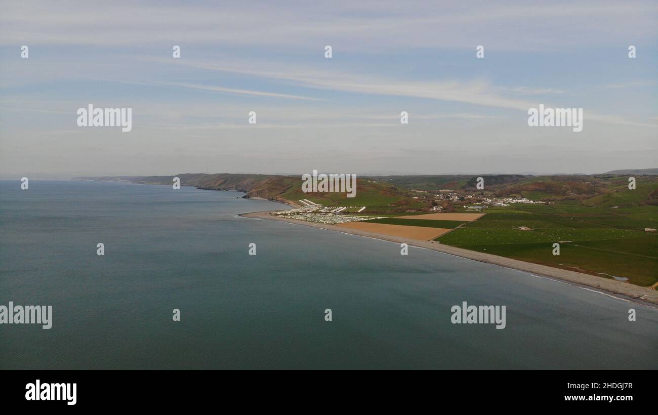 Aerial Photograph of Llanrhystud Beach, lime Kilns, Sea and Village ...