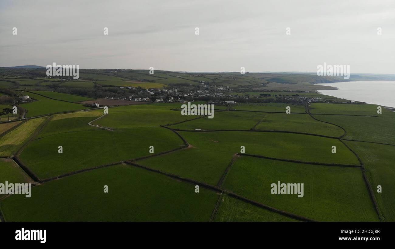 Aerial Photograph of Llanrhystud Beach, lime Kilns, Sea and Village ...