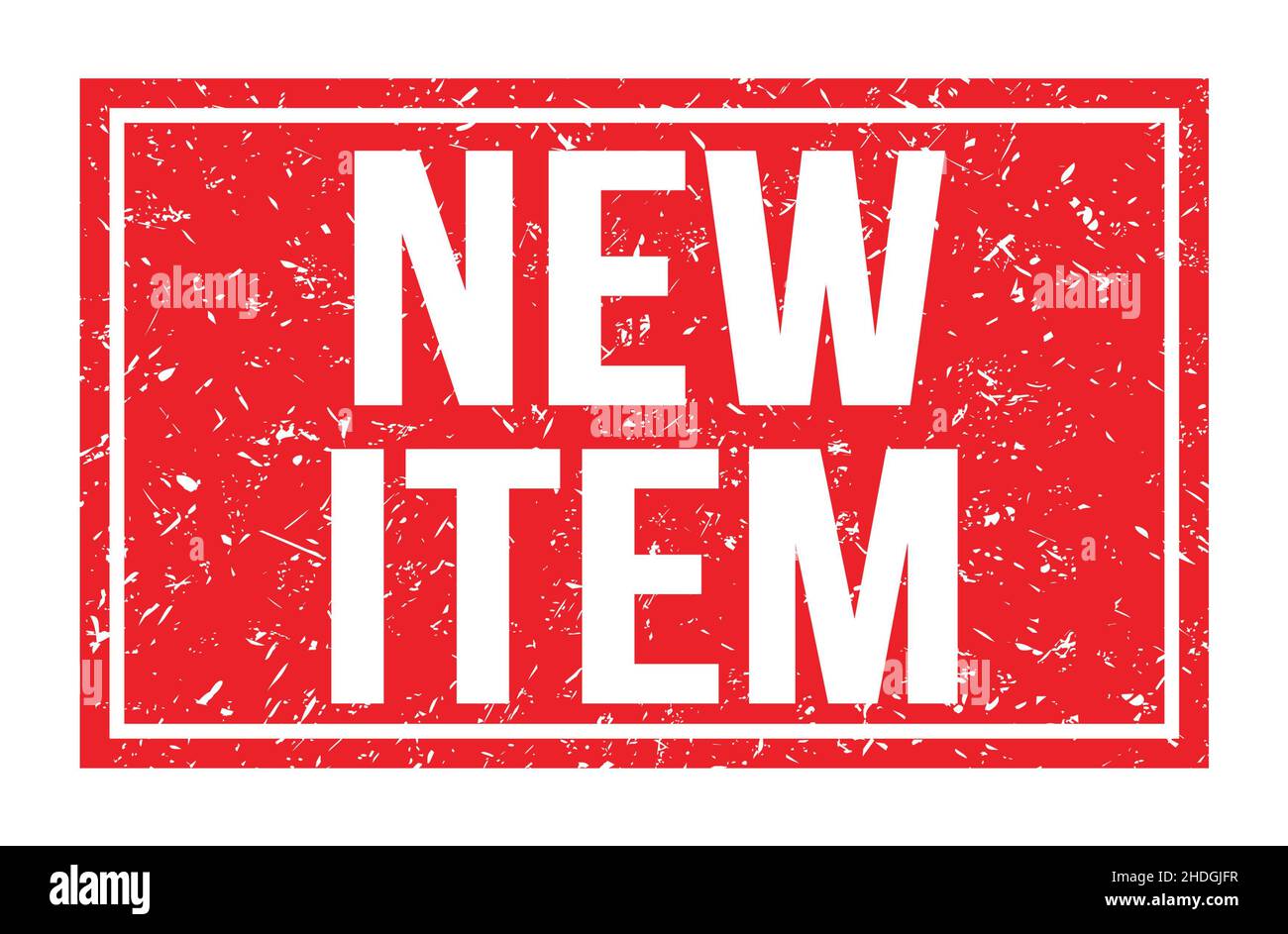 NEW ITEM, words written on red rectangle stamp sign Stock Photo - Alamy