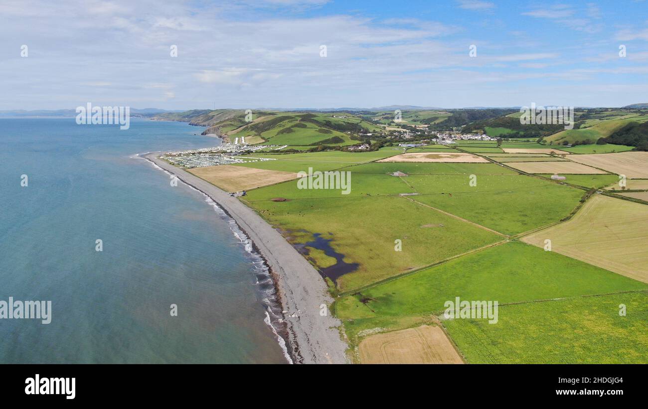 Aerial Photograph of Llanrhystud Beach, lime Kilns, Sea and Village ...