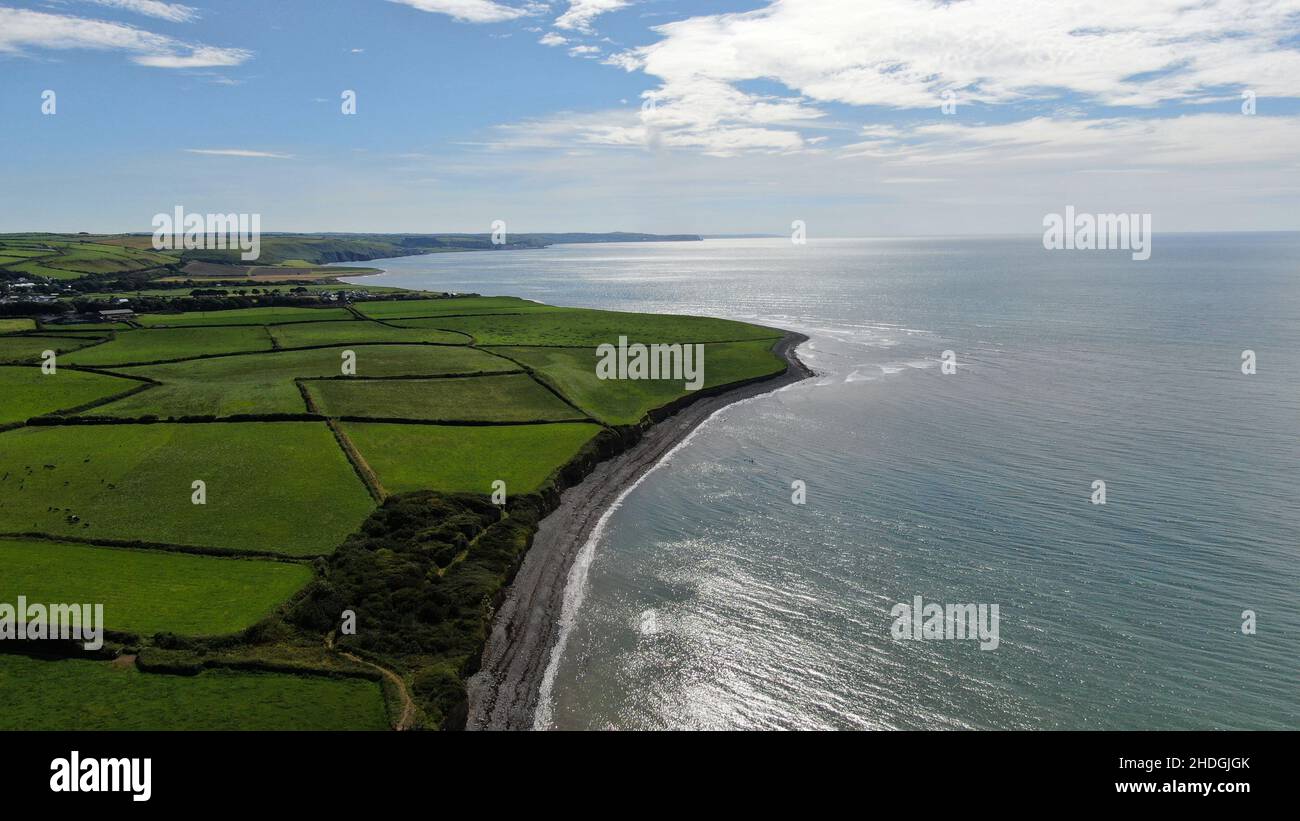 Aerial Photograph of Llanrhystud Beach, lime Kilns, Sea and Village ...