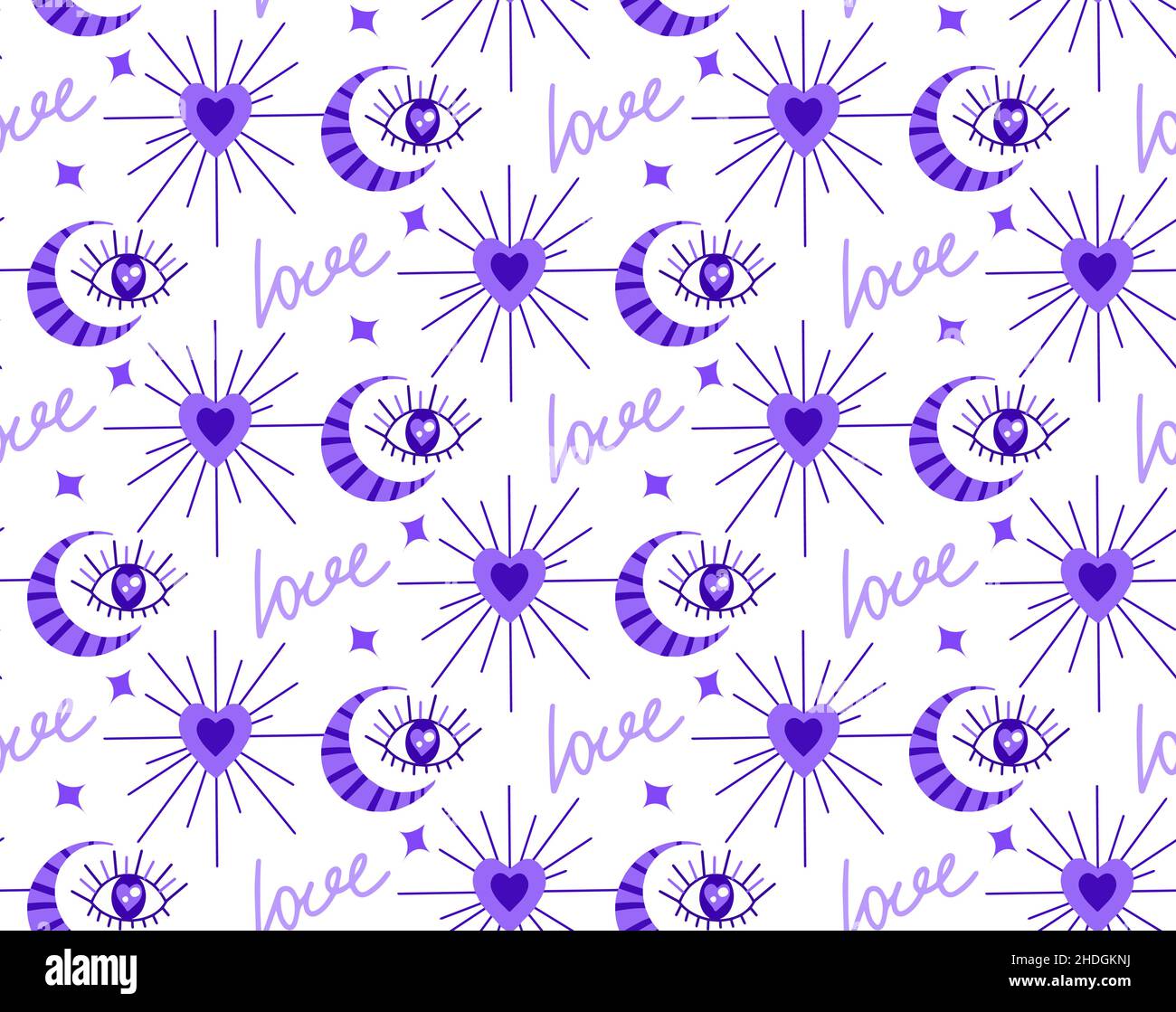 Boho love pattern. Folk mystical tarot ornament Very Peri. Heart doodle ...