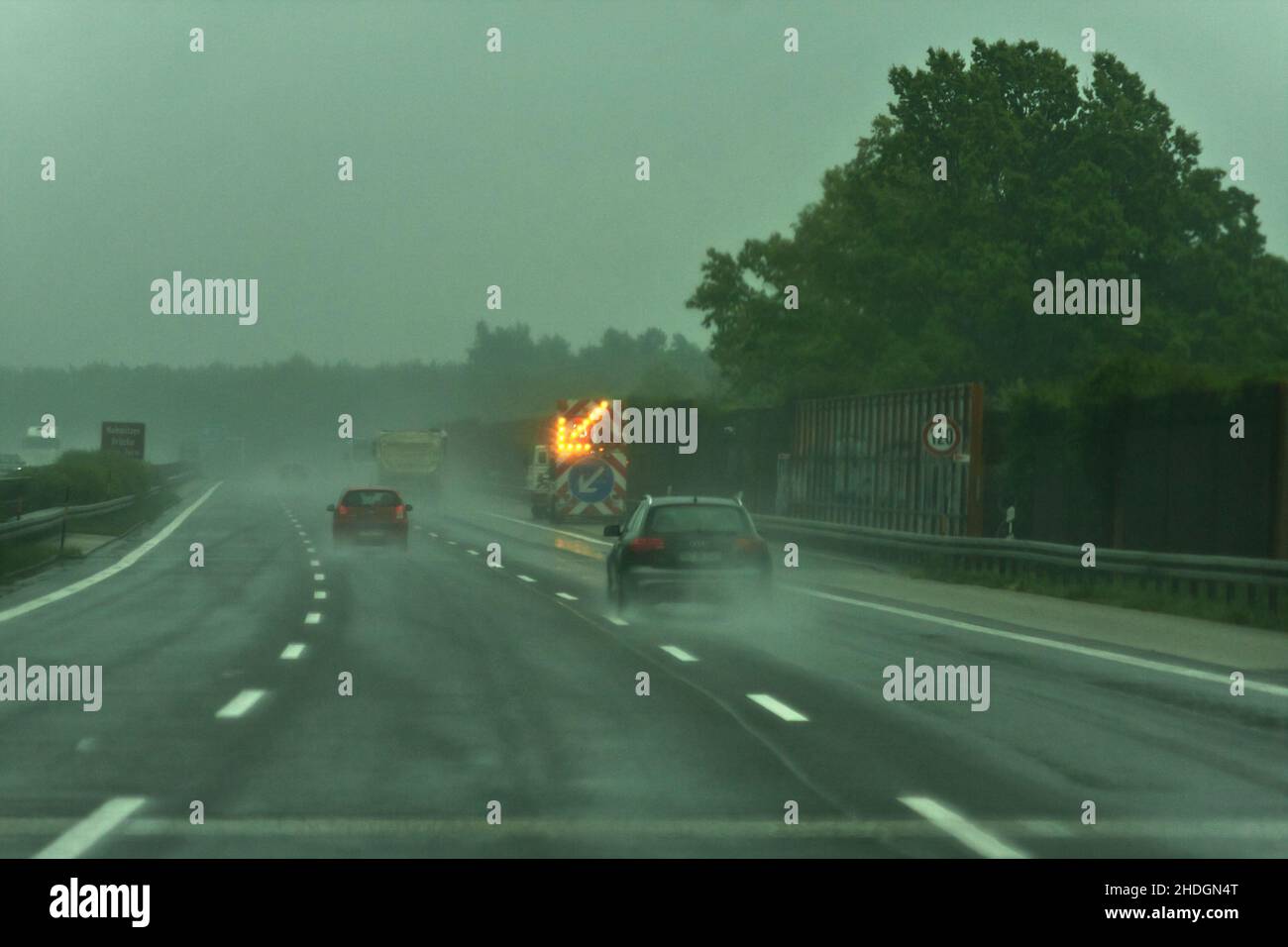 highway, construction site, rain weather, highways, motorway, motorways ...