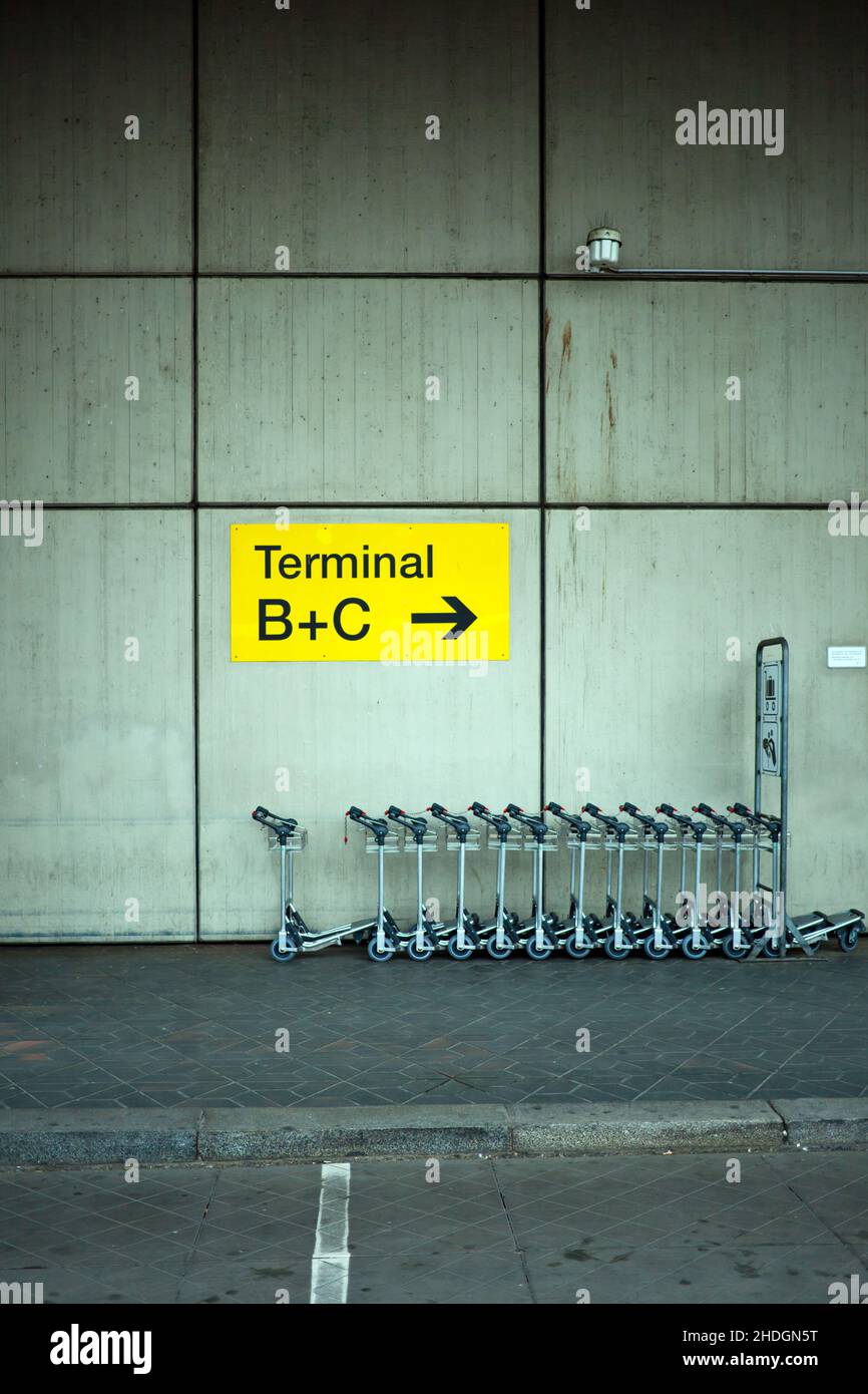 airport, footpath sign, terminal, luggage trolleys, airports, footpath ...