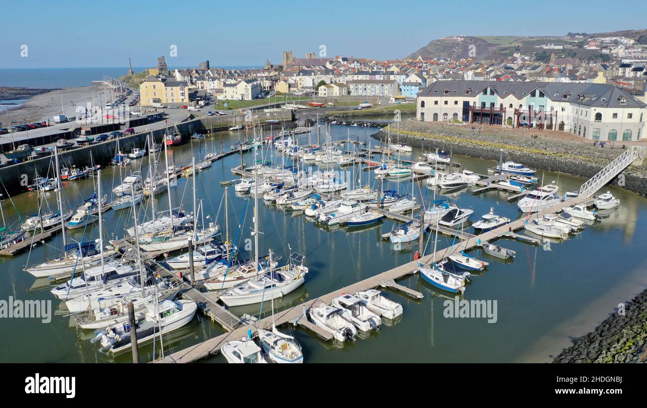 Aerial Photograph Aberystwyth Marina, Harbour, Boats and Town Stock ...