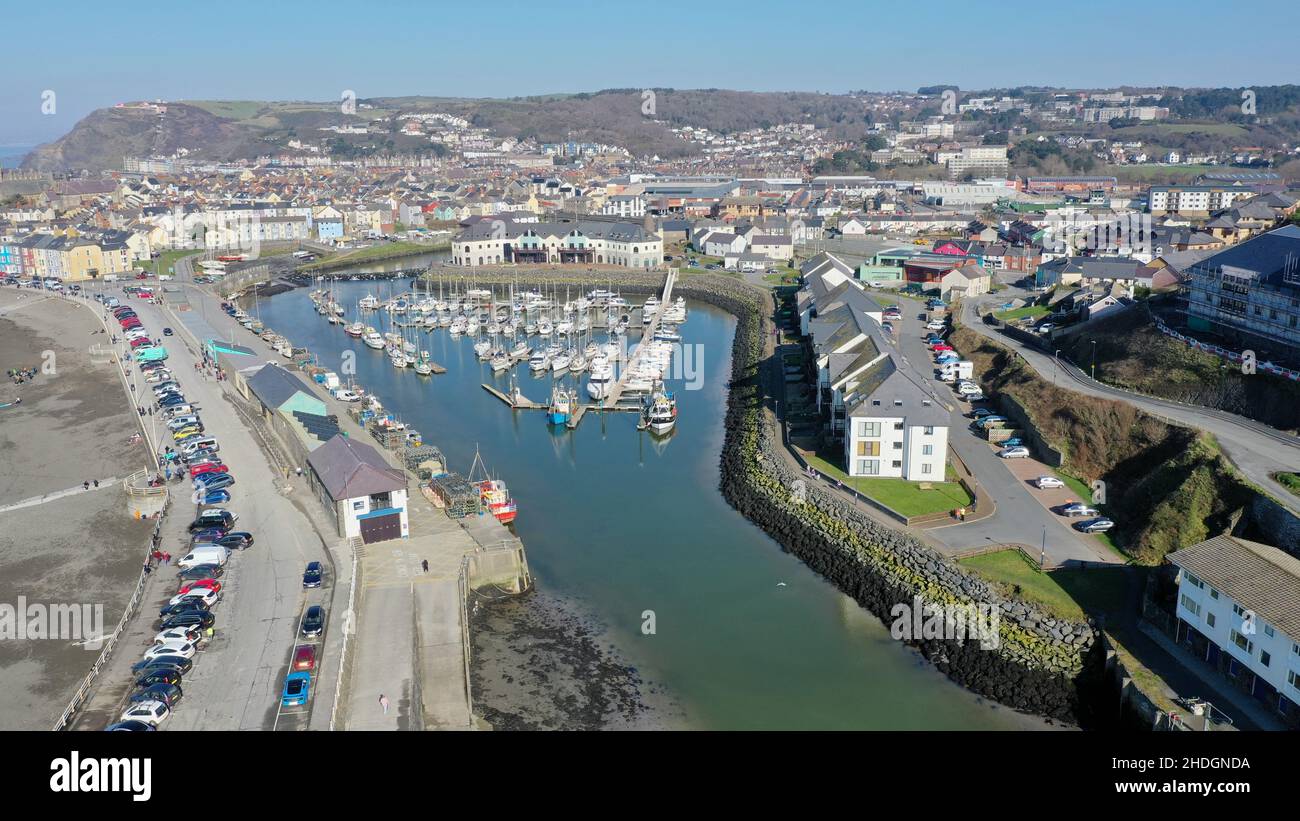 Aerial Photograph Aberystwyth Marina, Harbour, Boats and Town Stock ...