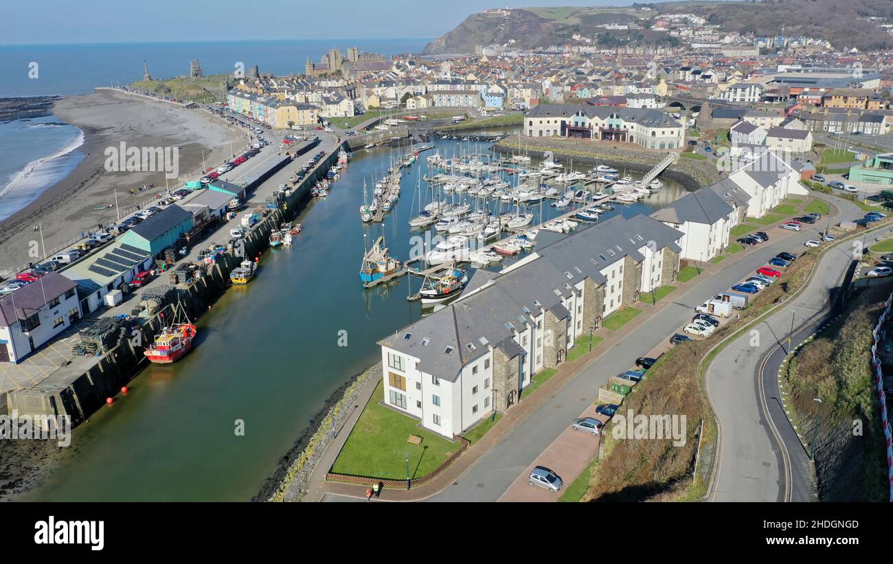 Aerial Photograph Aberystwyth Marina, Harbour, Boats and Town Stock ...