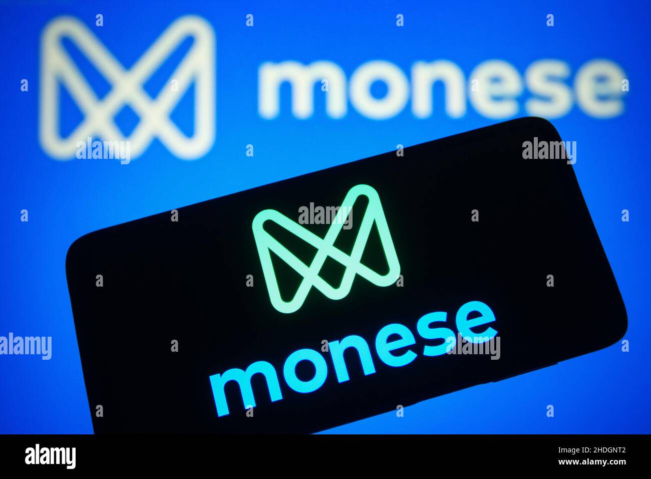 In this photo illustration, Monese Ltd logo seen displayed on a ...