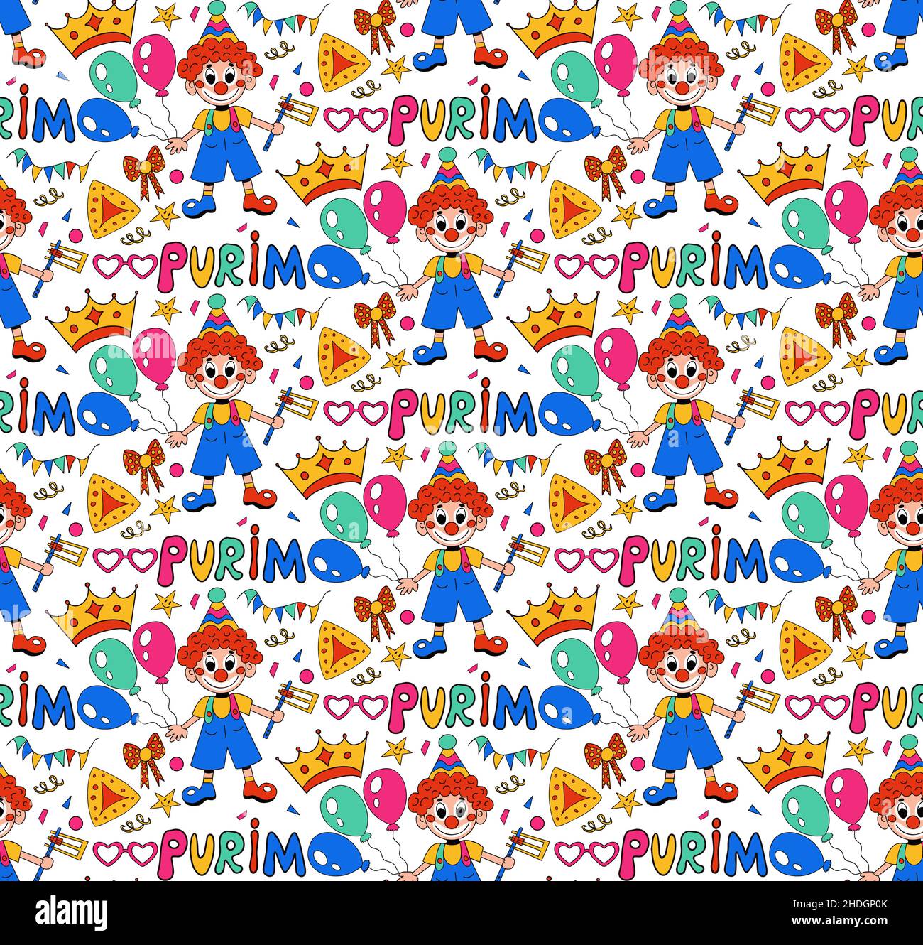 Purim seamless pattern with carnival elements. Happy Purim Jewish ...