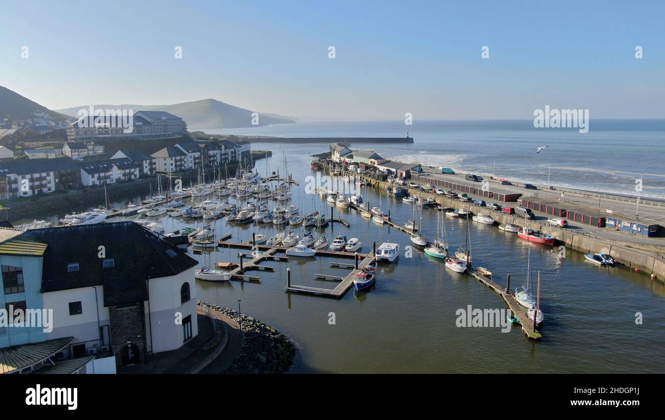 Aerial Photograph Aberystwyth Marina, Harbour, Boats and Town Stock ...