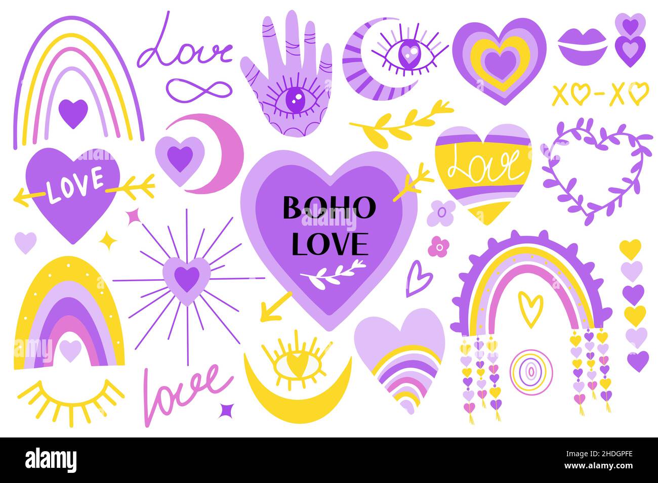 Boho love Very Peri set. Happy valentine s day collection of abstract ...