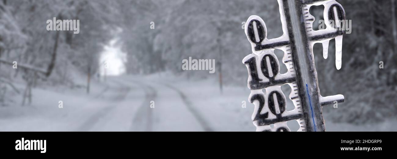 cold temperature with snow and ice at winter on road Stock Photo - Alamy